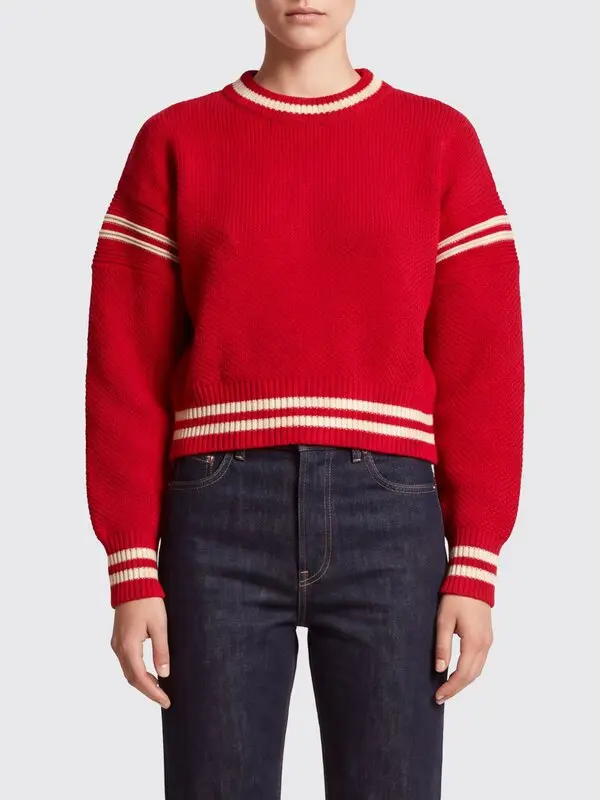 GOLDEN GOOSE Cotton Crewneck Jumper With Embroide Logo And Contrast Trim - Red