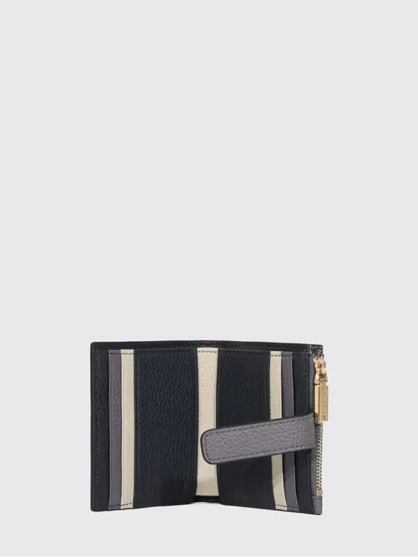COCCINELLE Bifold Wallet In Pebbled Leather With Multi Stripes - Blue