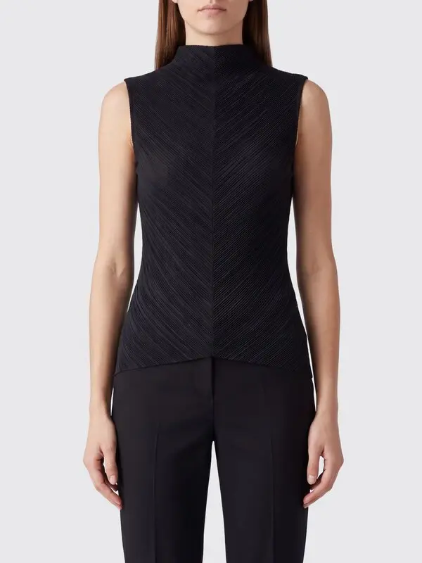 Calvin Klein Sleeveless Mock Neck Top With Ruched Design And Asymmetrical Hem