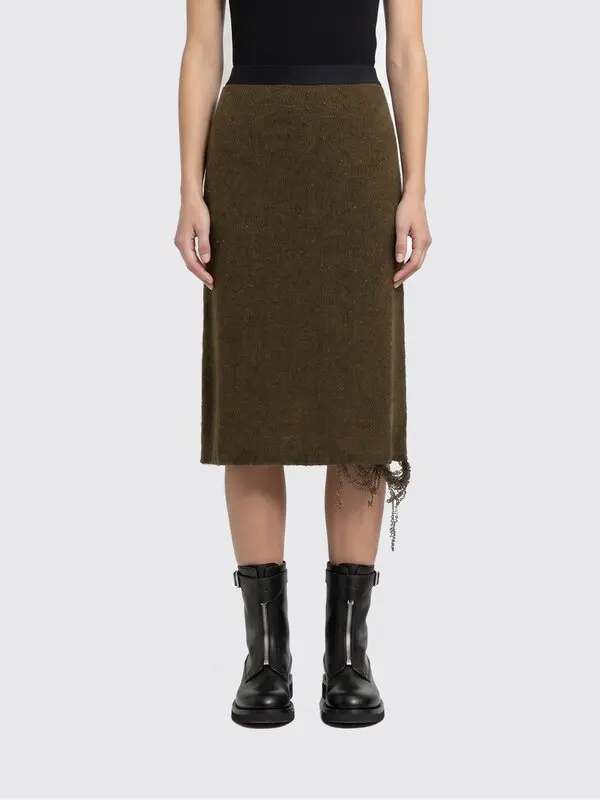 MAISON MARGIELA High-waisted Wool-knit Midi Skirt - Mud