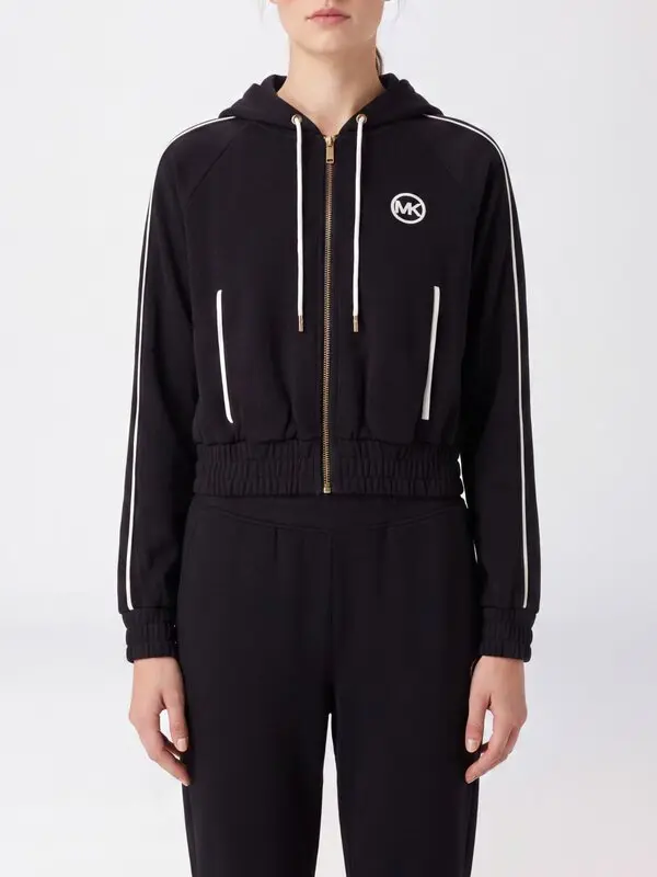 Michael Kors Mk Monogram Logo Zip-up Hoodie In Polyester