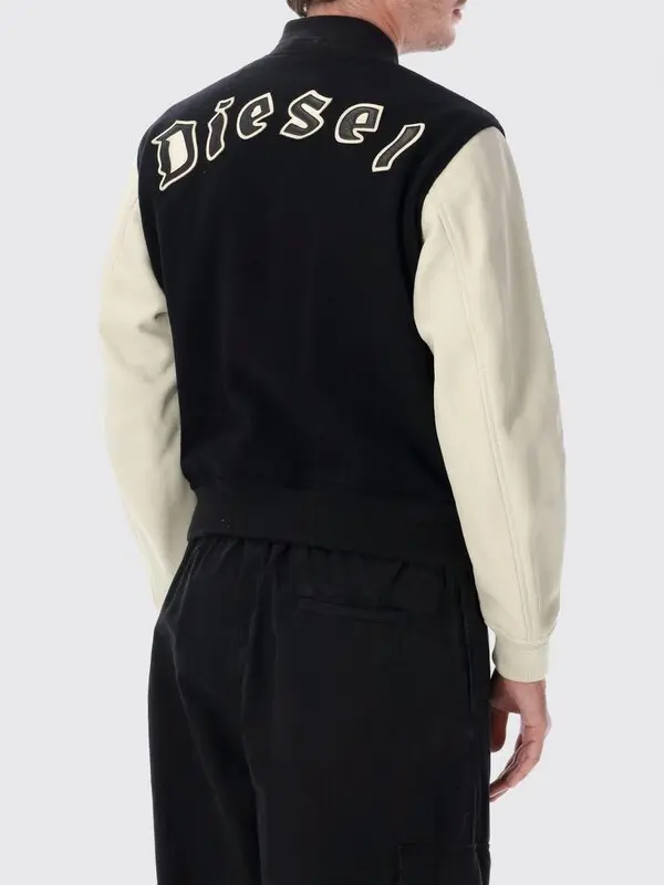 DIESEL® Wool-blend Bomber Jacket With Contrast Logo And Abstract Pattern - Black