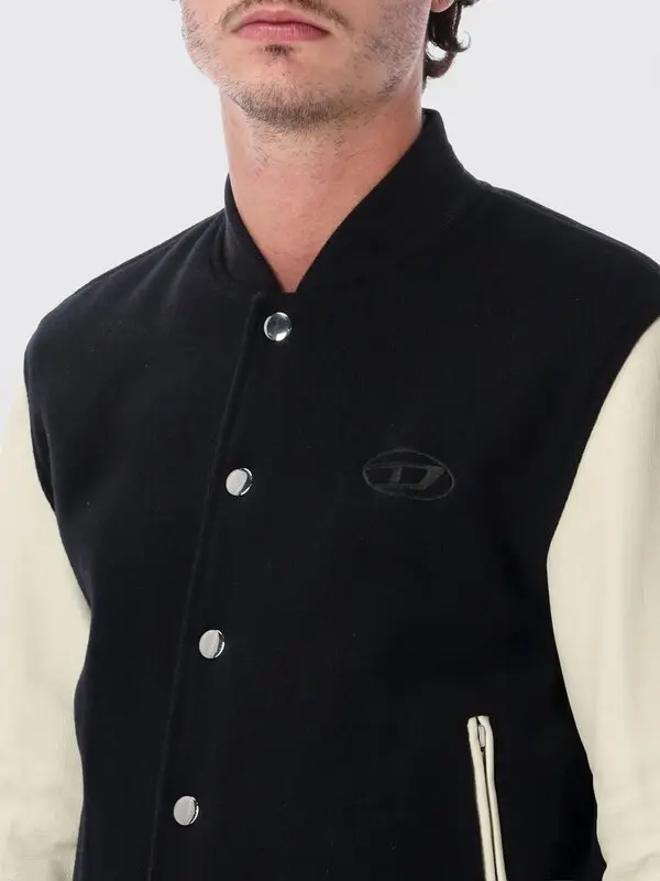 DIESEL® Wool-blend Bomber Jacket With Contrast Logo And Abstract Pattern - Black
