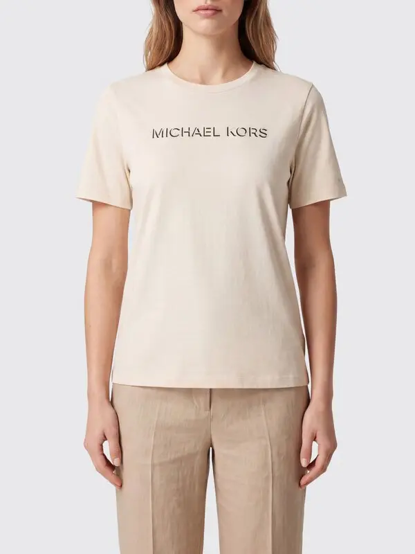 Michael Kors Cotton Crewneck T-shirt With Contrasting Front Logo - Ivory
