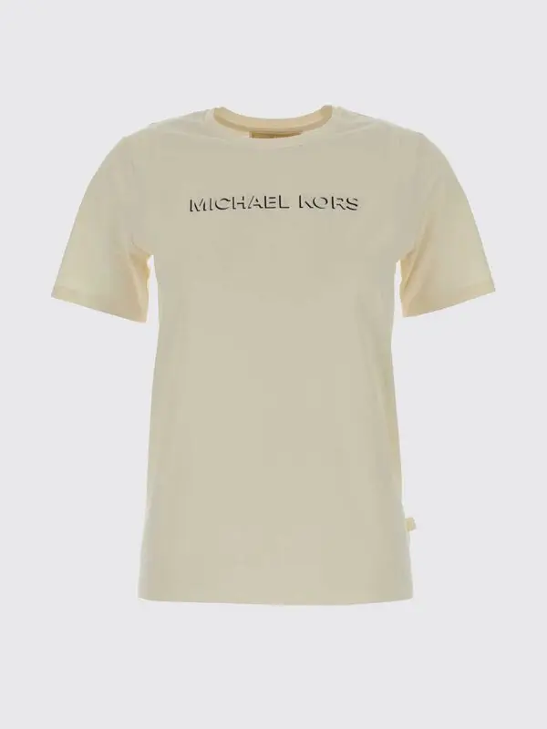 Michael Kors Cotton Crewneck T-shirt With Contrasting Front Logo - Ivory