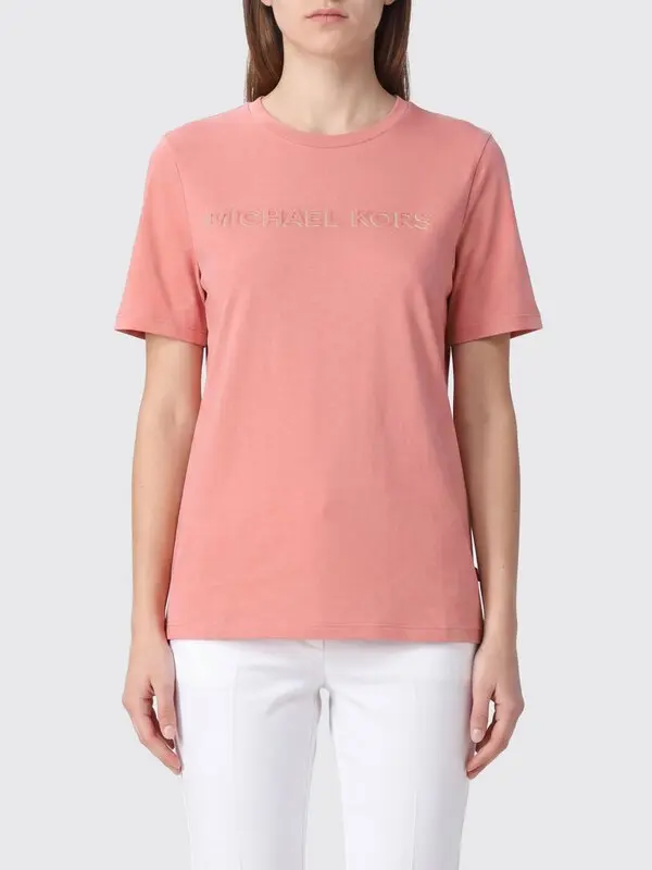 Michael Kors Cotton Crewneck T-shirt With Contrasting Front Logo - Pink