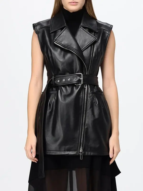 Sportmax Cropped Leather Biker Waistcoat - Black