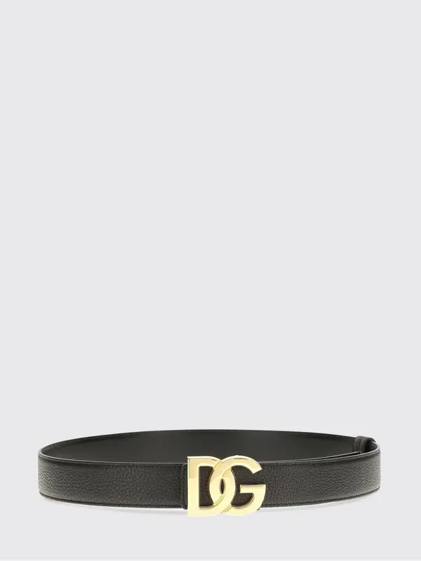 Dolce & Gabbana Calfskin Leather Belt With Monogram Pattern And Dg Buckle - Black