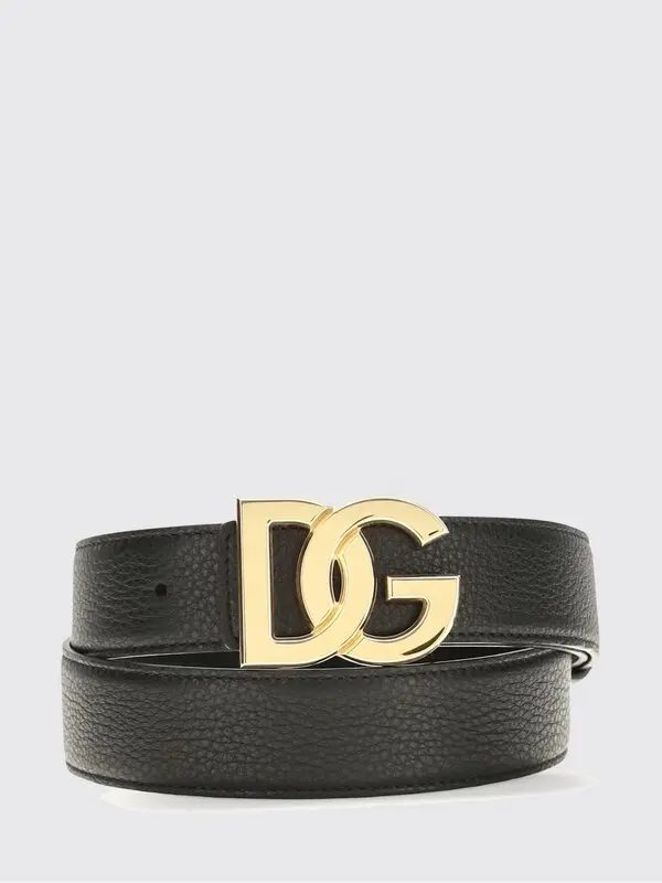 Dolce & Gabbana Calfskin Leather Belt With Monogram Pattern And Dg Buckle - Black