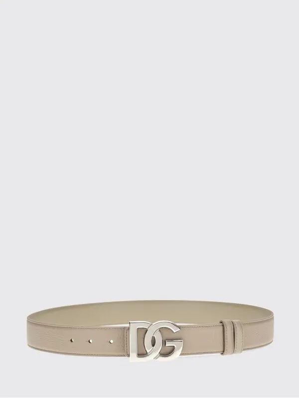 Dolce & Gabbana Calfskin Leather Belt With Monogram Pattern And Dg Buckle - Grey
