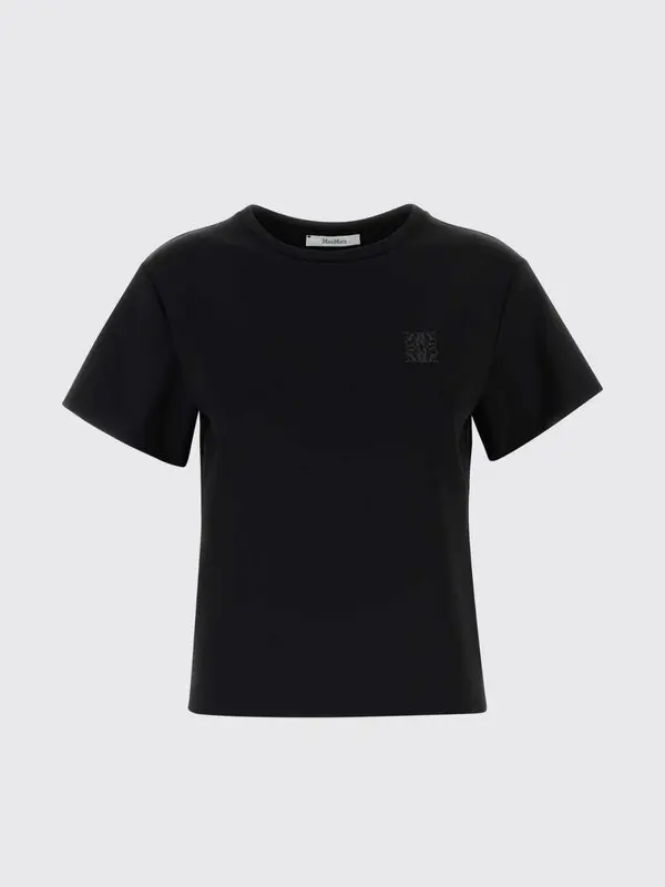 Max Mara Cotton Blend Crew-neck T-shirt With Tone-on-tone Logo - Black