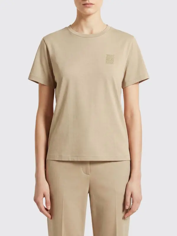 Max Mara Cotton Blend Crew-neck T-shirt With Tone-on-tone Logo - Grey