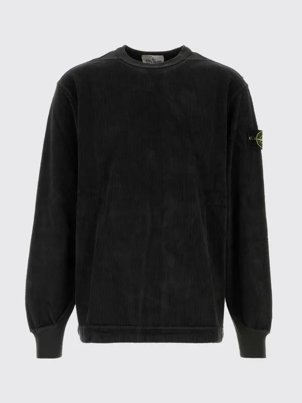 Stone Island Velvet Crewneck Jumper With Ribbed Hems And Compass Logo - Grey
