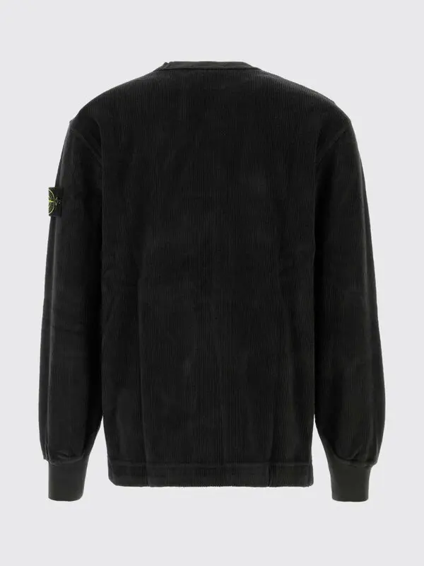 Stone Island Velvet Crewneck Jumper With Ribbed Hems And Compass Logo - Grey