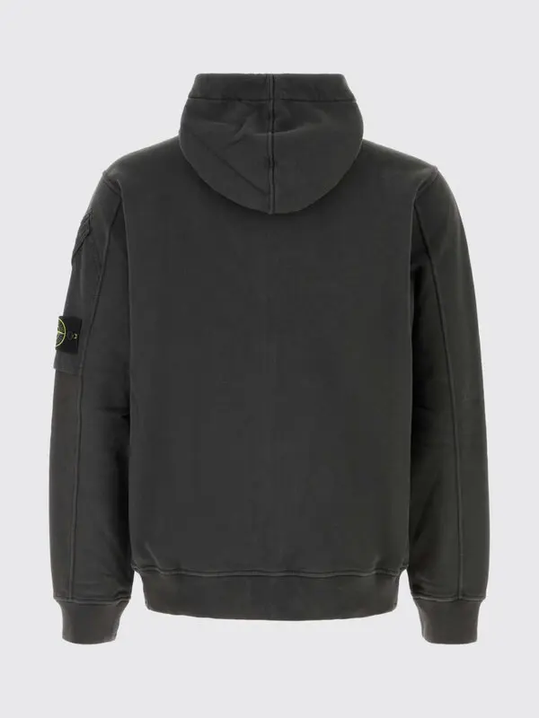 Stone Island Cotton Zip-up Hooded Jumper With Drawstring And Compass Logo - Grey