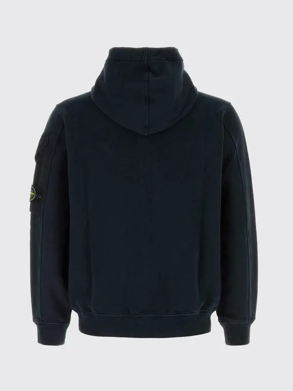 Stone Island Cotton Zip-up Hooded Jumper With Drawstring And Compass Logo - Navy