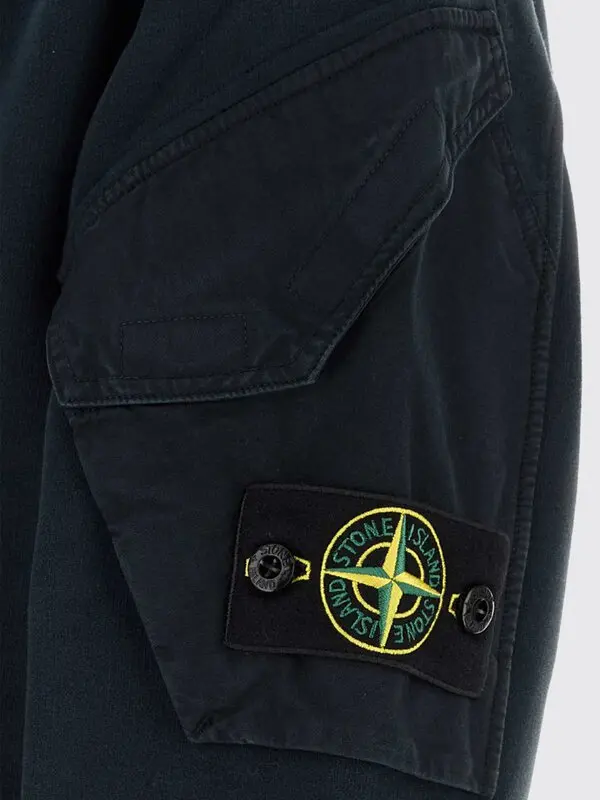 Stone Island Cotton Zip-up Hooded Jumper With Drawstring And Compass Logo - Navy