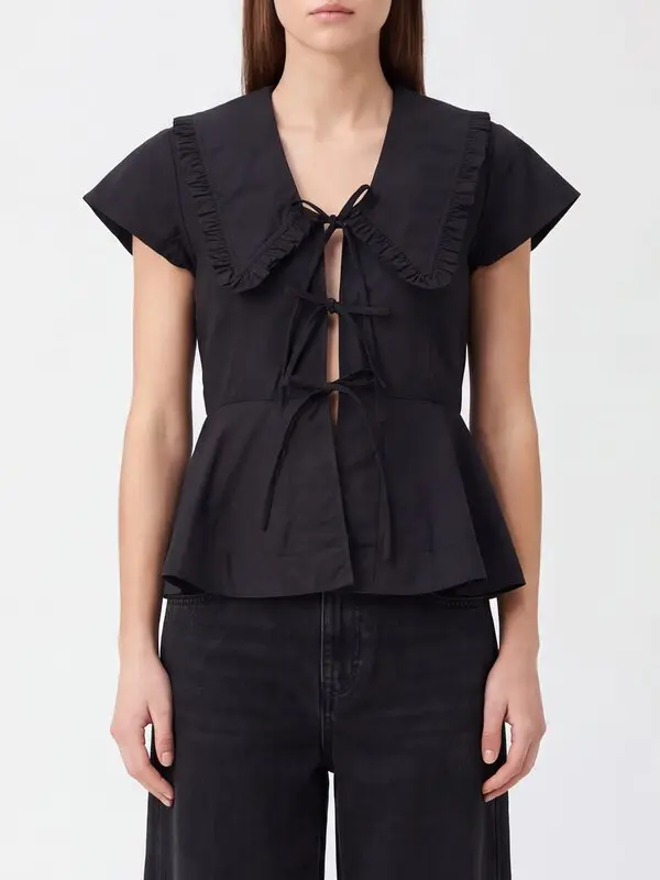 GANNI Sailor Collar Blouse - Black