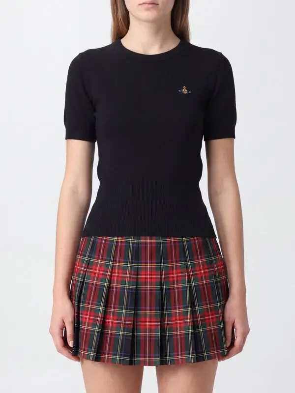 VIVIENNE WESTWOOD Slim Fit Short-sleeved Wool Sweater With Orb Logo - Black