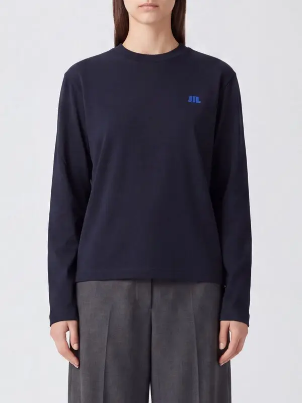 JIL SANDER Long-sleeved Cotton T-shirt With Contrast Logo - Blue