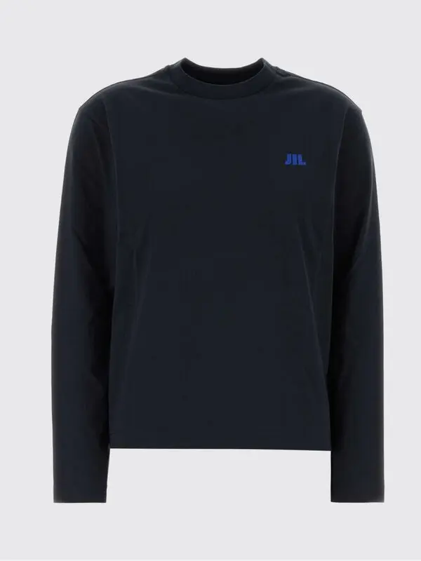 JIL SANDER Long-sleeved Cotton T-shirt With Contrast Logo - Blue