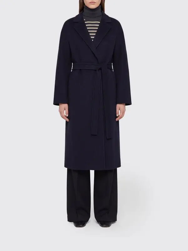 JIL SANDER Long Wool Belted Coat - Blue
