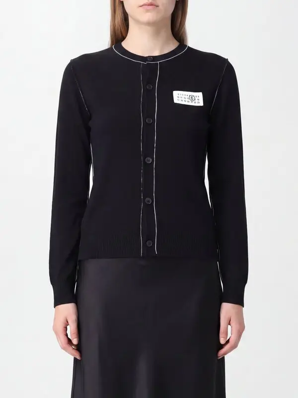 MAISON MARGIELA Slim Fit Wool Cardigan With Contrast Stitching - Black