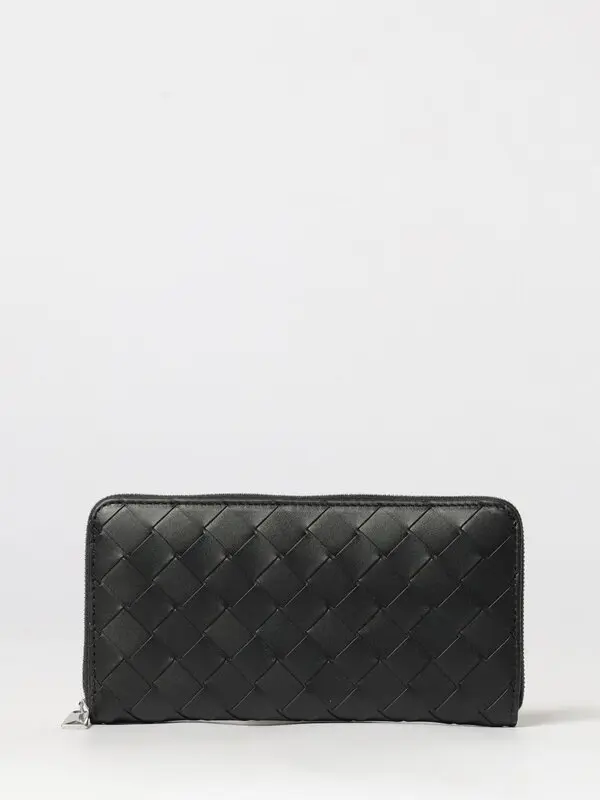 Bottega Veneta Continental Zip-around Wallet In Woven Calfskin - Black