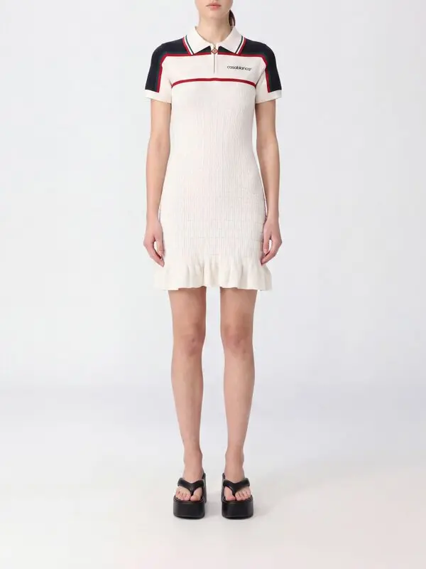 Casablanca Striped Knit Mini Polo Dress - Navy