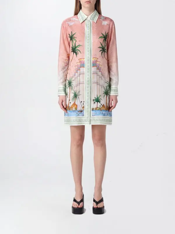 Casablanca Tropical Floral Print Silk Mini Shirtdress - Multicolor