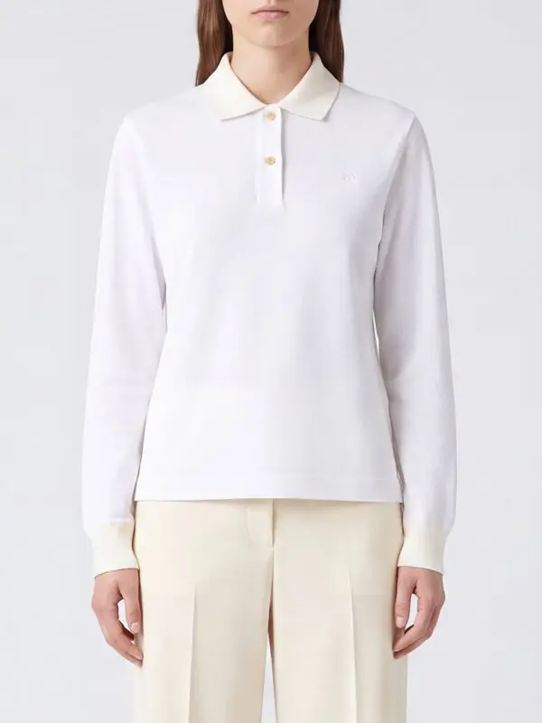 JIL SANDER Long-sleeved Cotton Polo Shirt With Contrast Trims And Collar - White