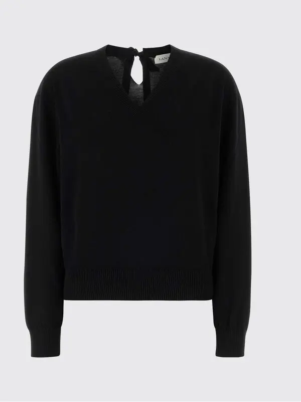 LANVIN V-neck Virgin Wool Sweater With Tie Closure And Dropped Shoulders