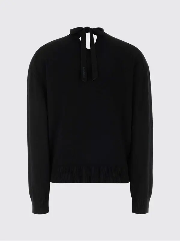 LANVIN V-neck Virgin Wool Sweater With Tie Closure And Dropped Shoulders