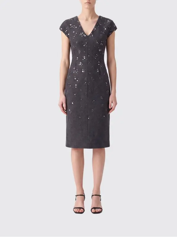 JIL SANDER Virgin Wool Midi Sheath Dress With Sequins And Slit - Grey
