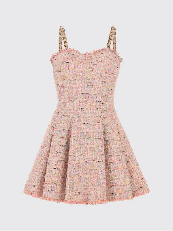 Balmain A-line Tweed Midi Dress With Square Neckline And Abstract Pattern