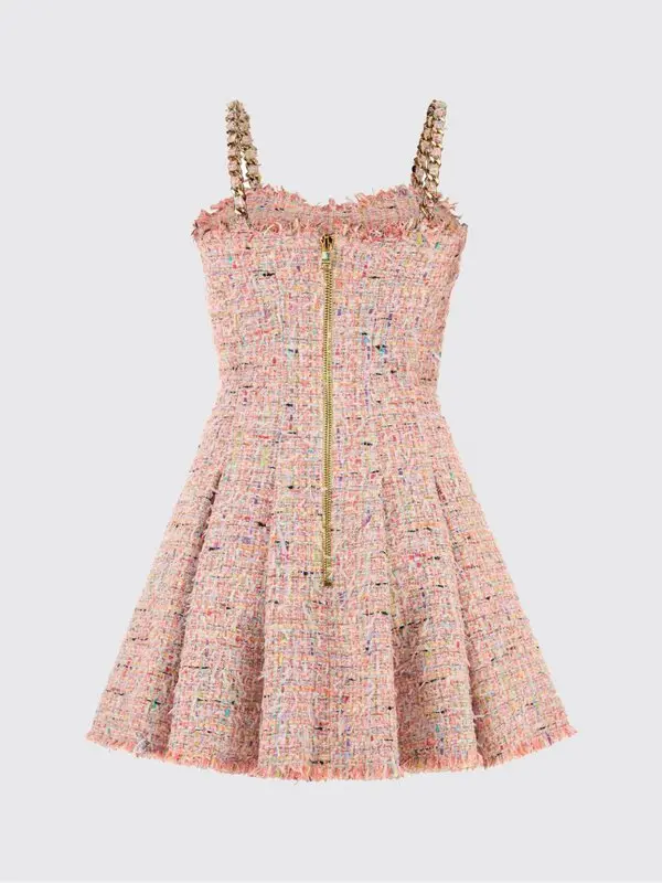 Balmain A-line Tweed Midi Dress With Square Neckline And Abstract Pattern
