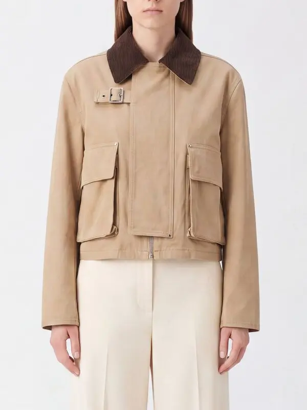 Loewe Cropped Cotton Shirt Jacket With Velvet Collar - Beige