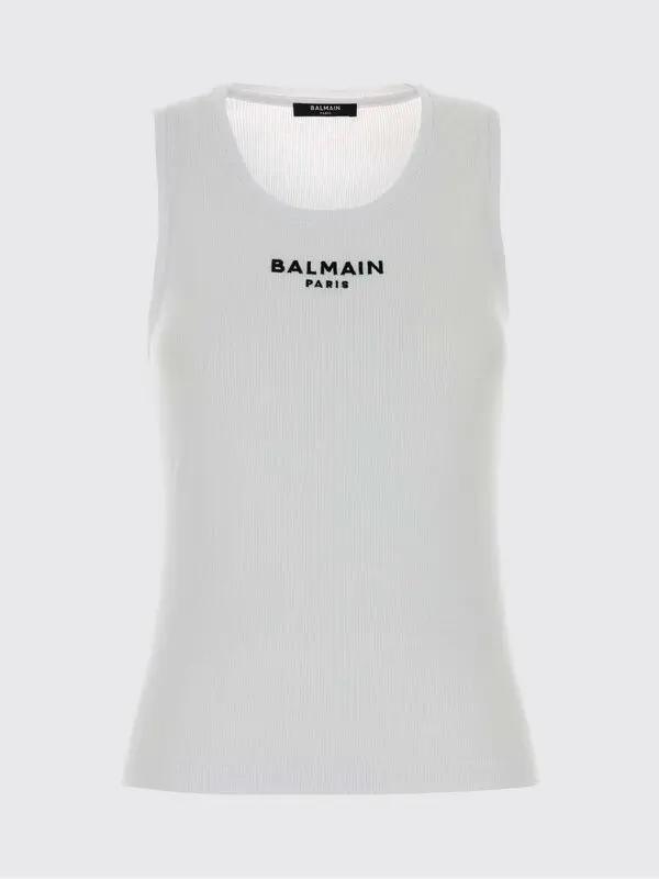 Balmain Sleeveless Cotton Top With Contrasting Logo And Slim Fit