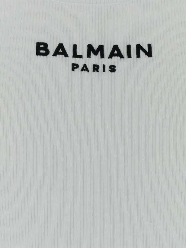 Balmain Sleeveless Cotton Top With Contrasting Logo And Slim Fit