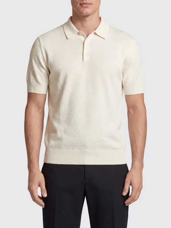 Dolce & Gabbana Short-sleeve Polo Shirt In Knitted Silk With Ribbed Trim - White