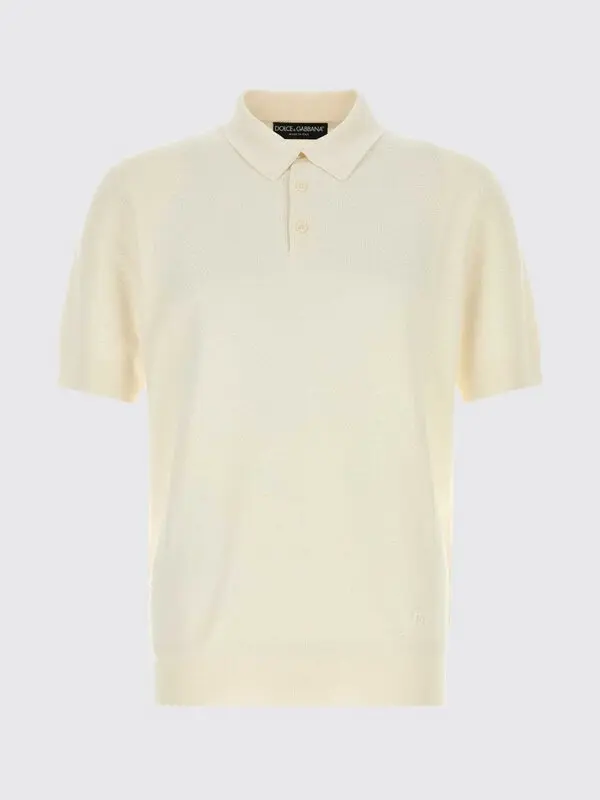 Dolce & Gabbana Short-sleeve Polo Shirt In Knitted Silk With Ribbed Trim - White