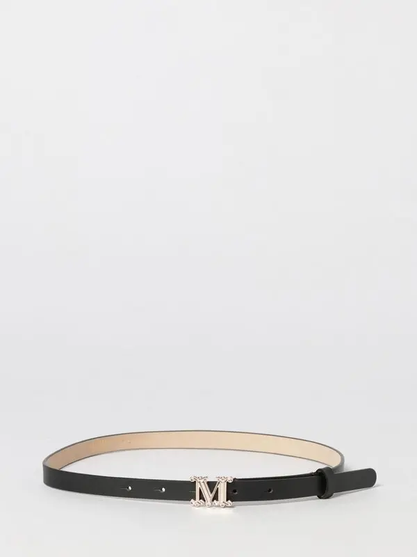 Max Mara Leather Logo Buckle Belt - Black