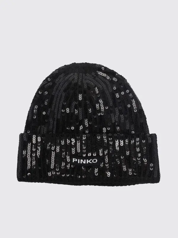 Pinko Sequin-embellished Beanie With Logo-appliqué Turn-up Hem - Black