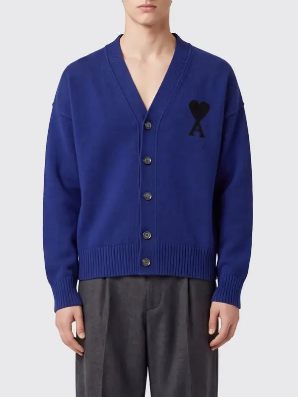 AMI Paris V-neck Wool Cardigan - Blue