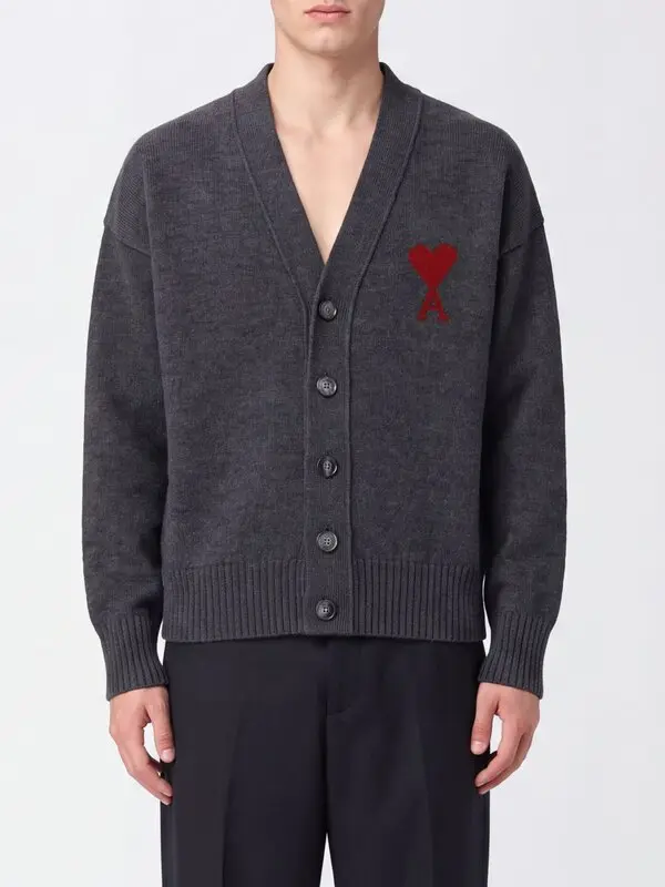 AMI Paris V-neck Wool Cardigan - Red
