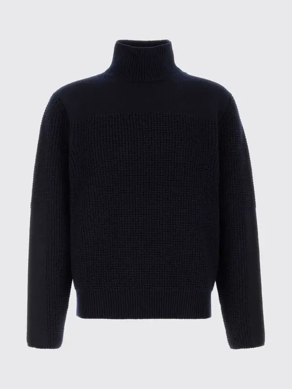 FERRAGAMO Roll Neck Jumper In Blue Virgin Wool With Ribbed Edges