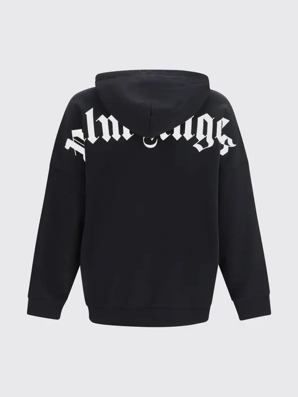 Palm Angels Relaxed Fit Cotton Hoodie With Kangaroo Pocket And Logo - Black
