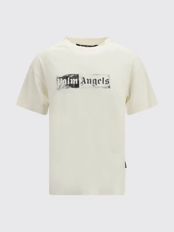Palm Angels Crewneck Cotton T-shirt With Printed Logo And Dropped Shoulders - White