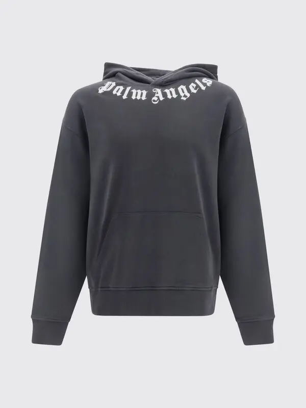 Palm Angels Relaxed Fit Cotton Hoodie With Kangaroo Pocket And Contrast Logo - Black