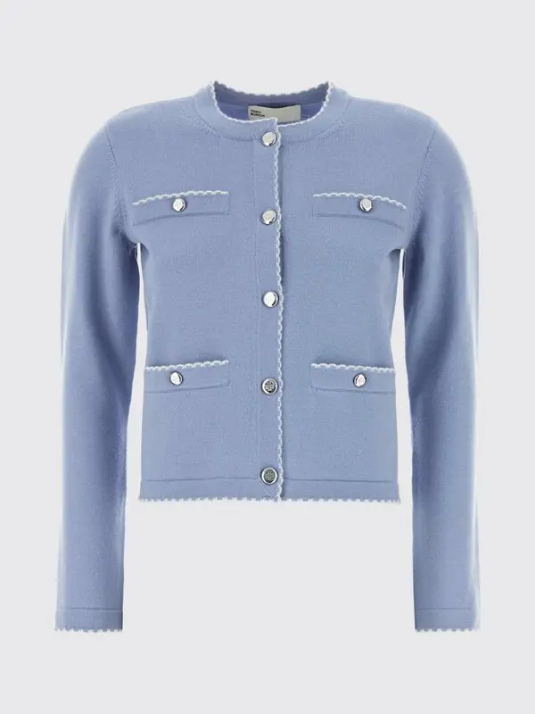 Tory Burch Slim Fit Wool Cardigan With Crew Neck And Patch Pockets